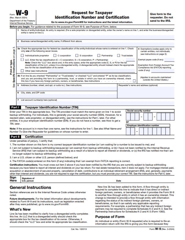 W-9 Form – Live Preview, Edit & Download PDF | formfiller.us